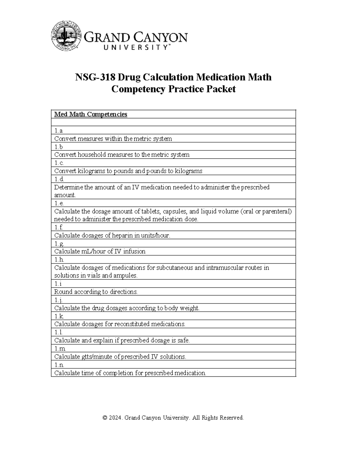 NSG-318-RS-T8-Drug Calculation Med Math Competency Practice Packet ...