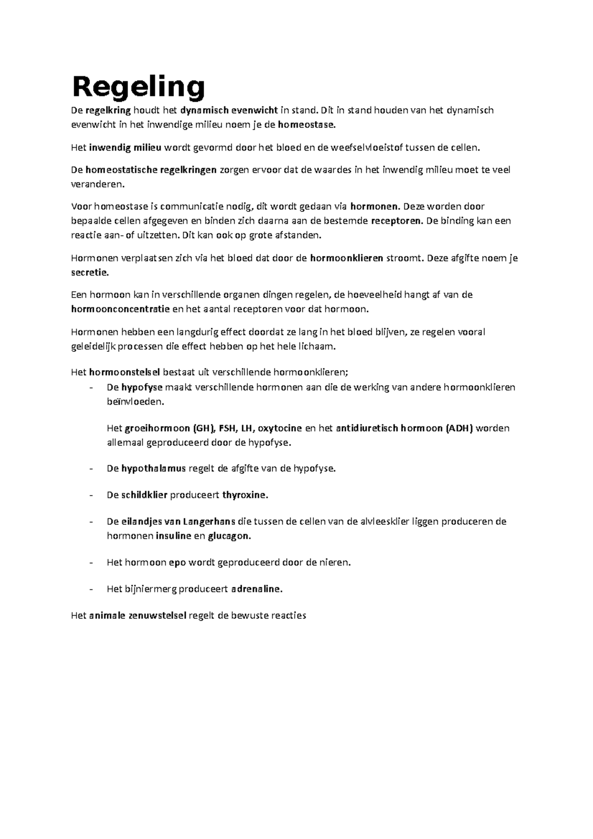 Biologie - Regeling, Waarneming en gedrag - Regeling De regelkring ...