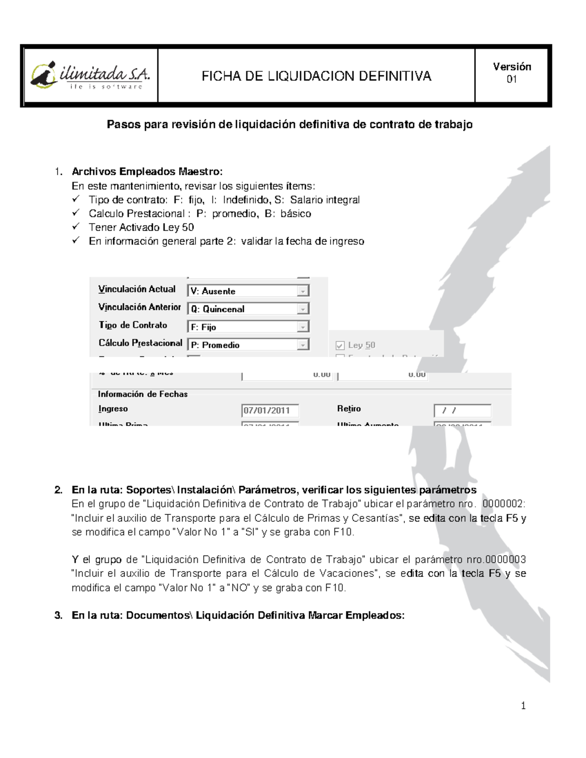 Ficha de Liquidación Definitiva - FICHA DE LIQUIDACION DEFINITIVA 01 Pasos para revisión de ...
