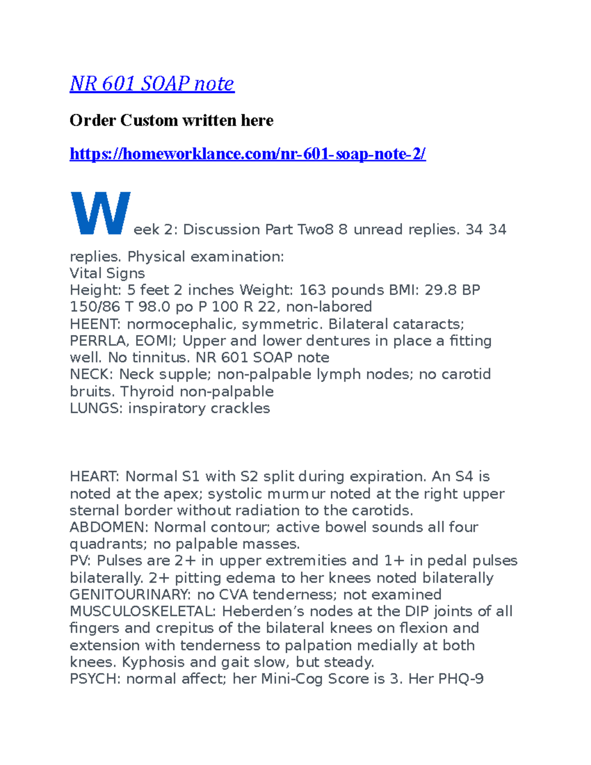 NR 601 SOAP note - NR 601 SOAP note - NR 601 SOAP note Order Custom ...