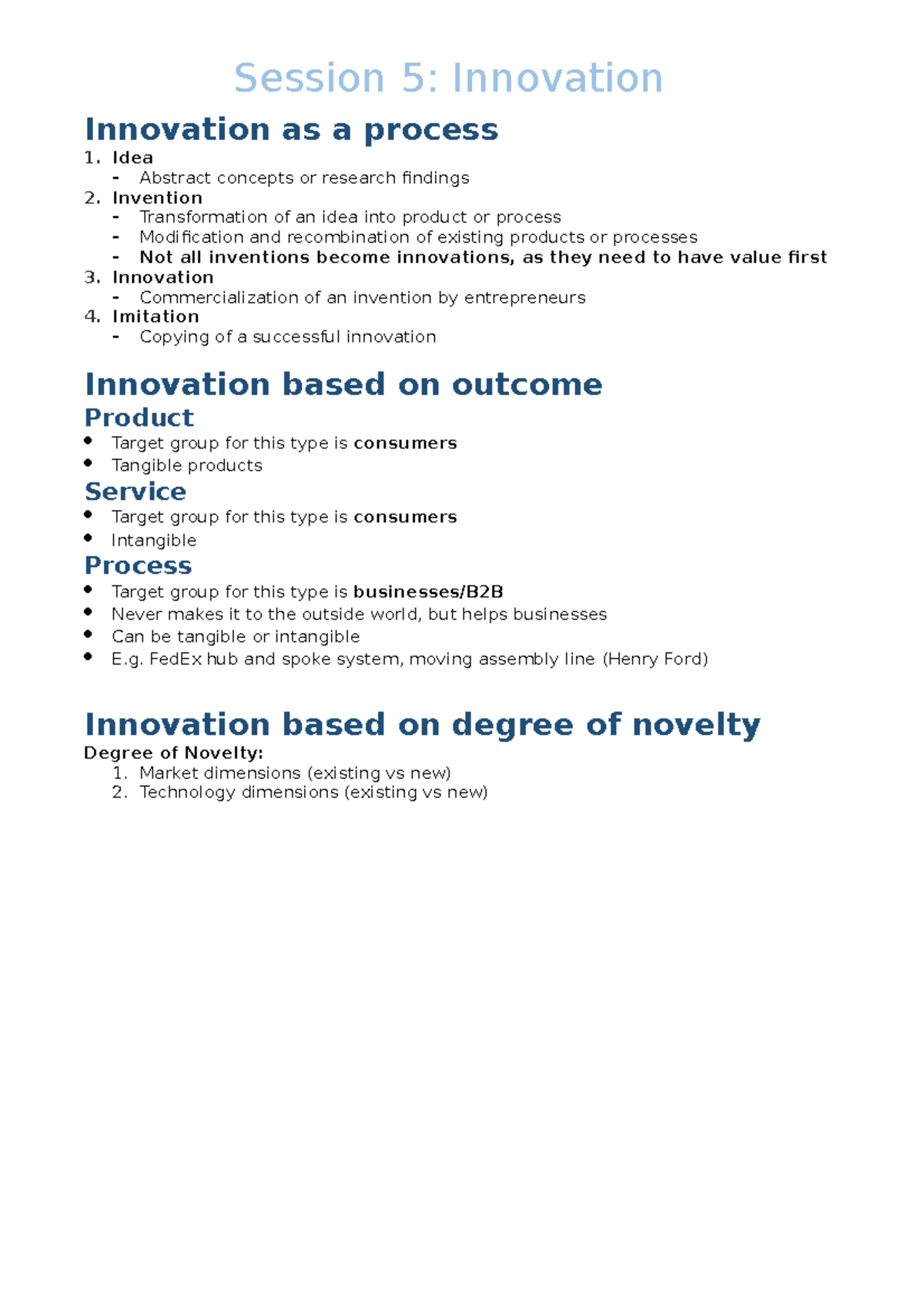 Session 5 - Innovation - Lecture notes 5 - Session 5: Innovation ...