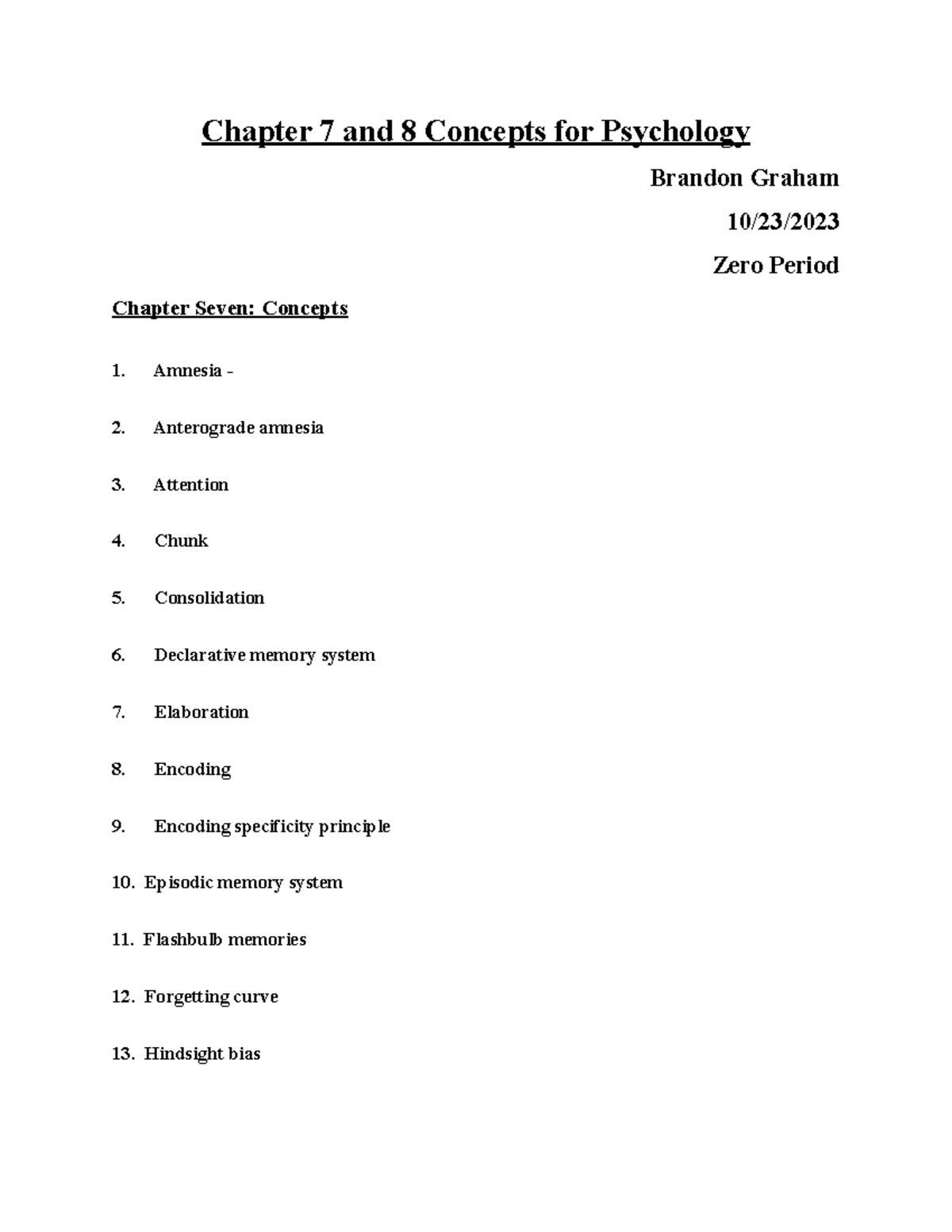 Chapter 7 and 8 Concepts for Psychology - Brandon Graham - Chapter 7 ...