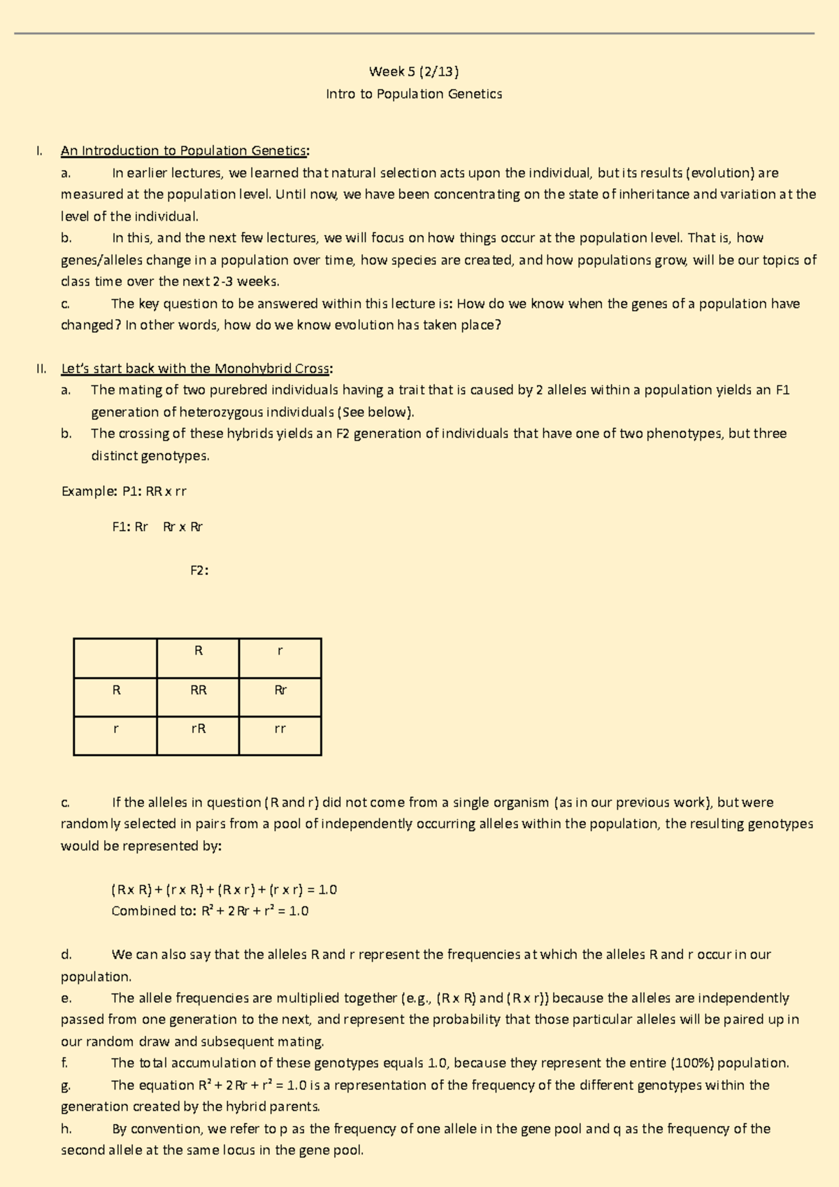BIOL 114 notes week 4 - Week 5 (2/13) Intro to Population Genetics I ...