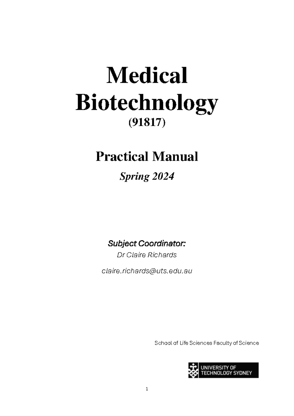 Medical Biotechnology Practical Manual 2024 - Medical Biotechnology ...