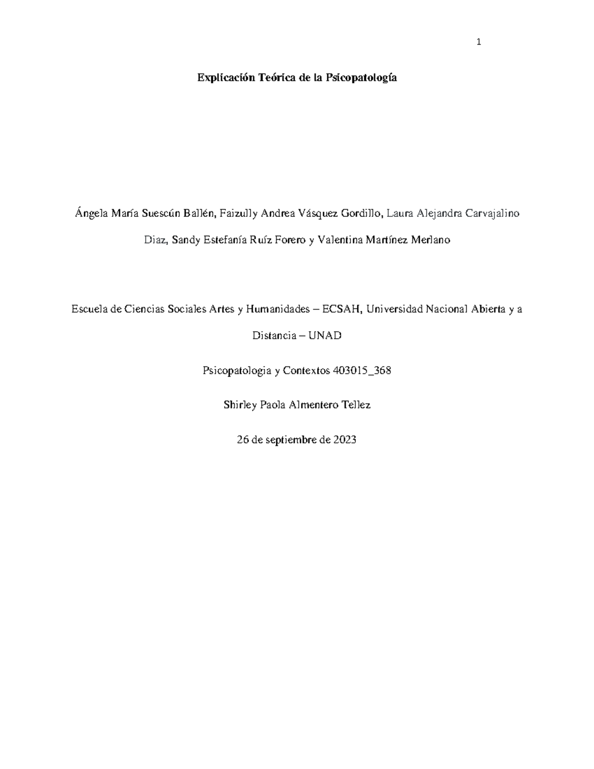unidad 2 - expliccacion teorica de la psicopatologia - Explicación Teórica de la Psicopatología ...