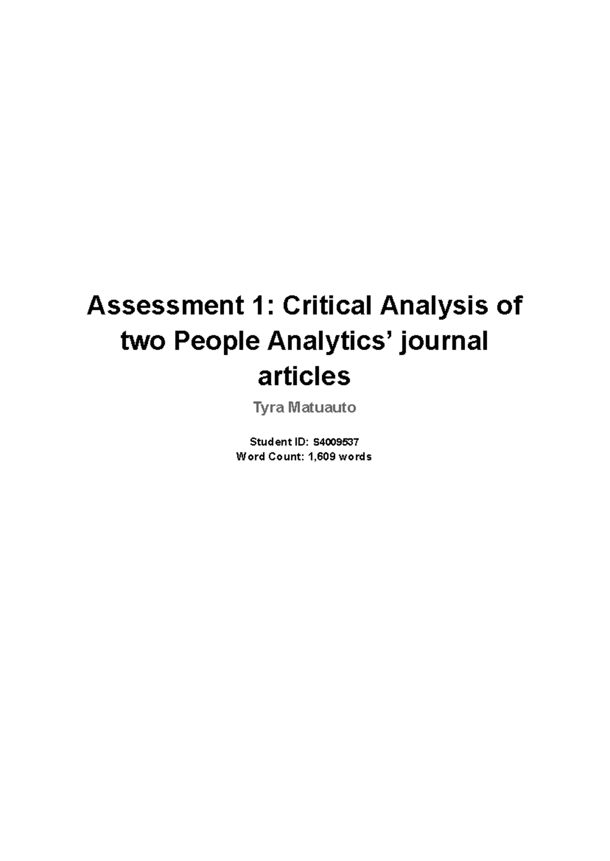 Critical Analysis (PA) - Tyra Matuauto - Assessment 1: Critical ...