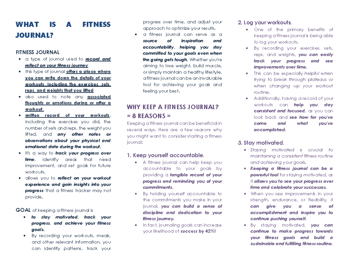 PATHFIT 1 NOTES - WHAT IS A FITNESS JOURNAL? FITNESS JOURNAL • a type ...