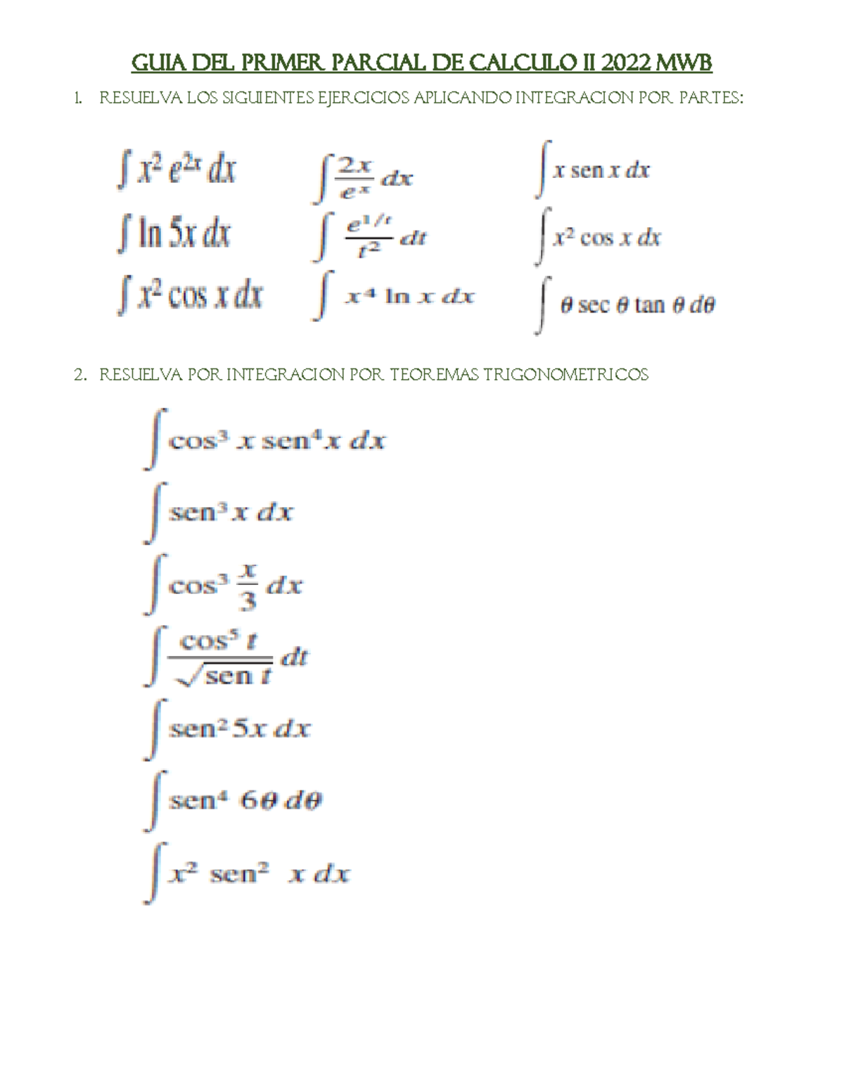 GUIA I Parcial CAL II 22 - GUIA DEL PRIMER PARCIAL DE CALCULO II 2022 ...