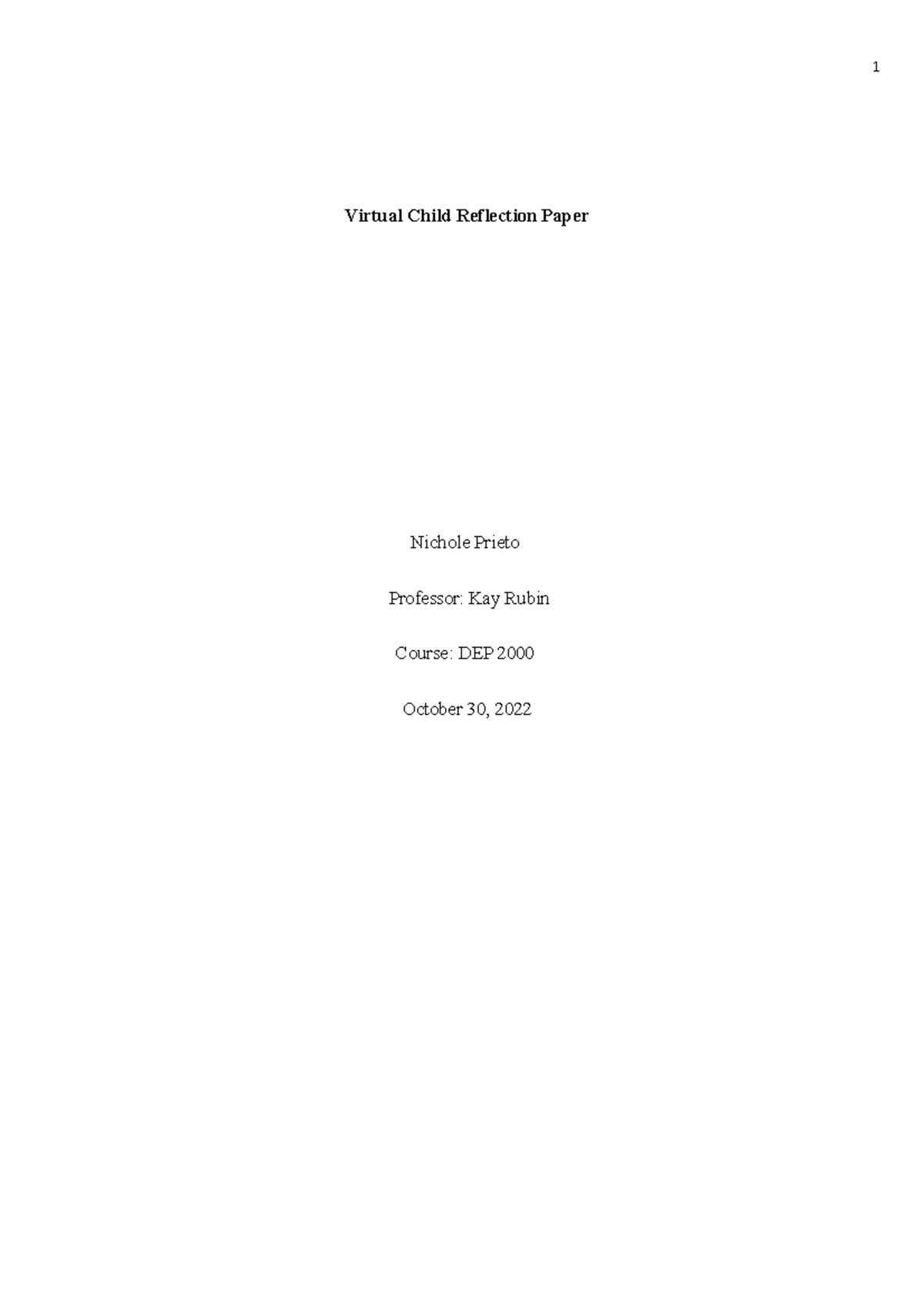 Virtual Child Reflection Paper - Virtual Child Reflection Paper Nichole ...