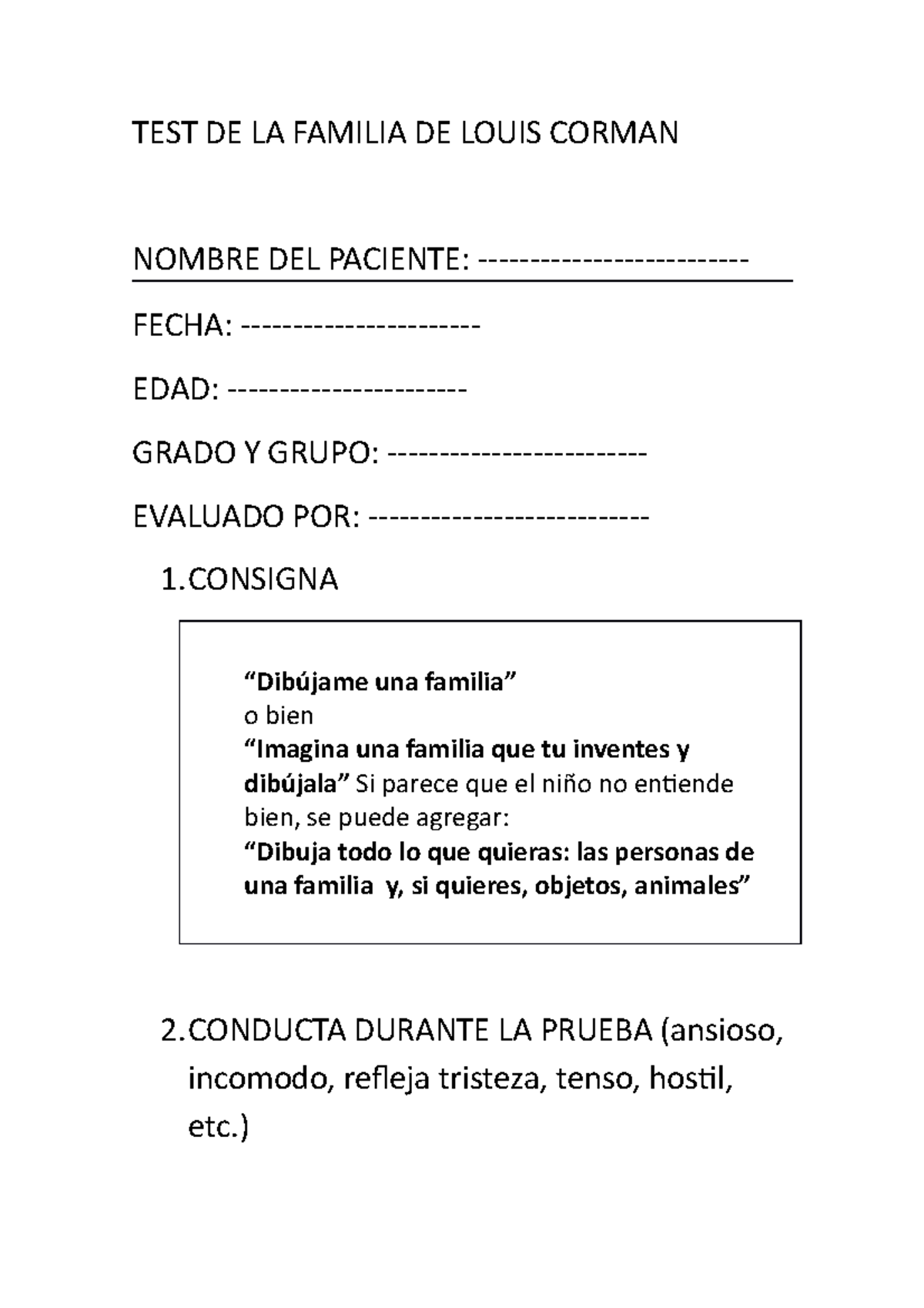 Protocolo TEST DE LA Familia DE Louis Corman - TEST DE LA FAMILIA DE ...