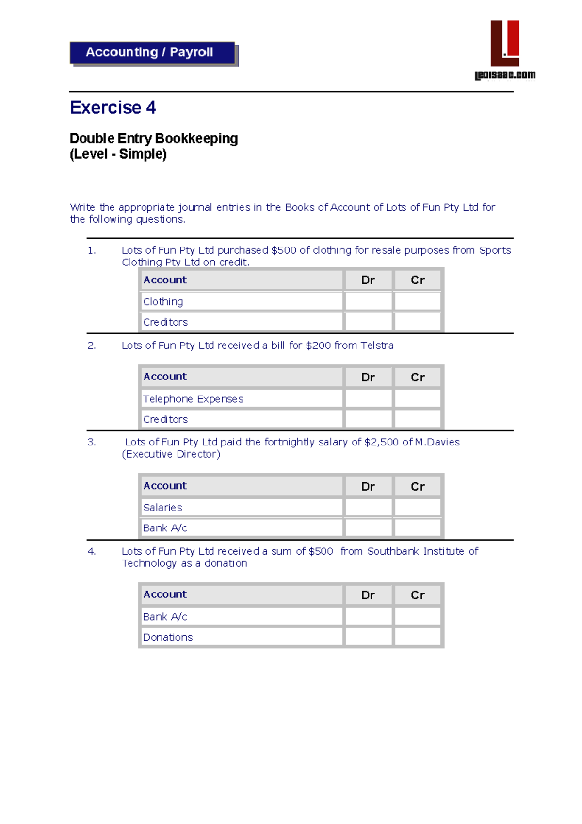 Exercise 04 - kuma - Exercise 4 Double Entry Bookkeeping (Level ...