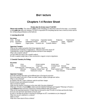 Chapters 1-5 Study Guide - Chapter 1 The properties of life or what is ...