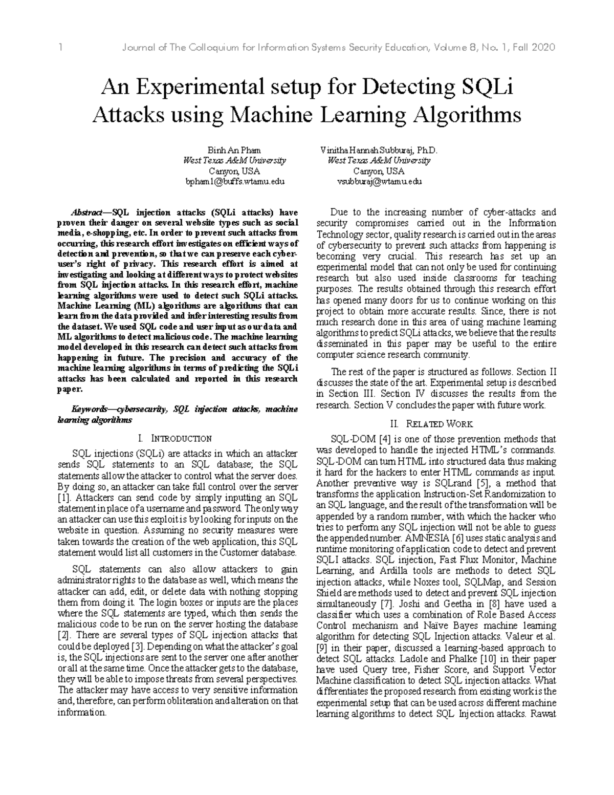 ASSIGNMENT M10 - 1 - An Experimental setup for Detecting SQLi Attacks using Machine Learning ...