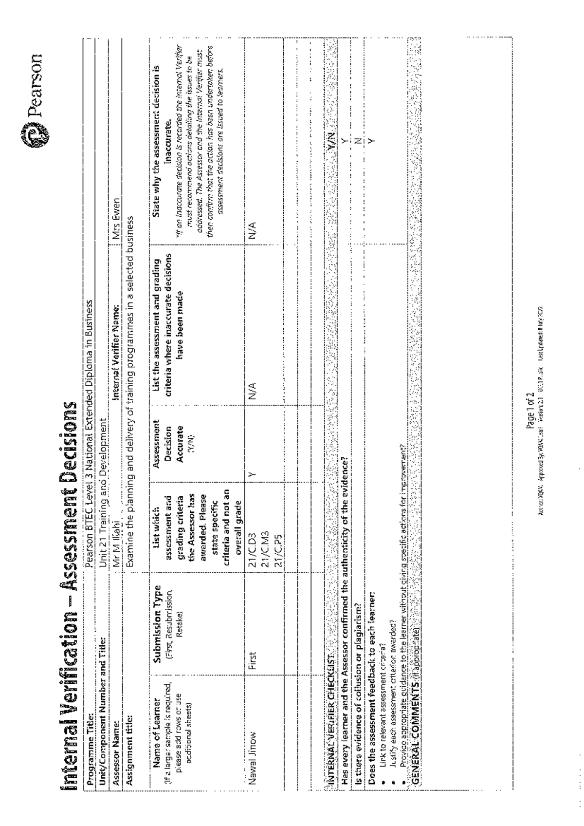 Unit 21 Assignment 2 Distinction - Pearson Internal Verification ...