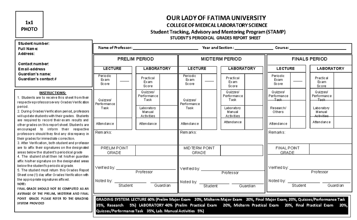 Student Periodical Grades Report - OUR LADY OF FATIMA UNIVERSITY ...