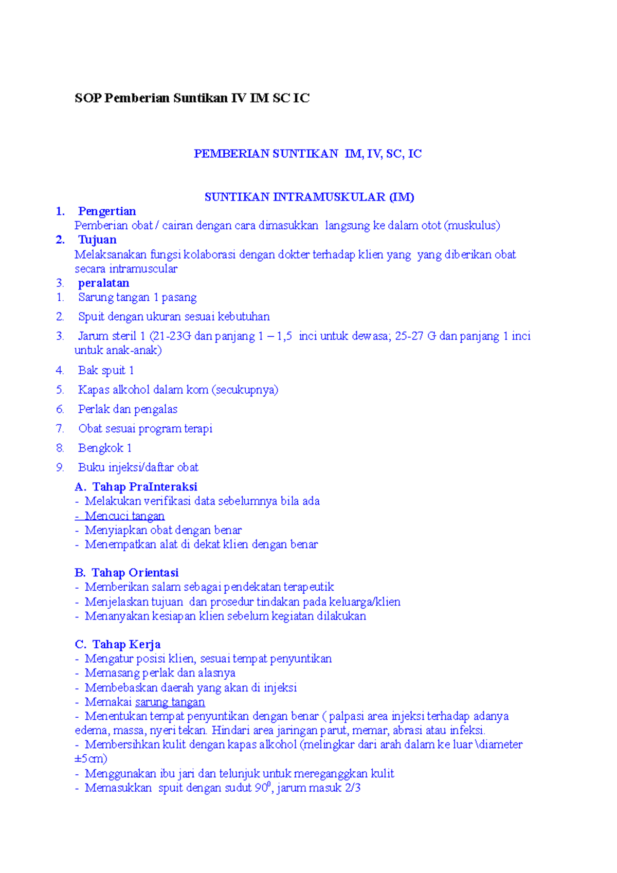 SOP Pemberian Suntikan IV IM SC IC - SOP Pemberian Suntikan IV IM SC IC ...