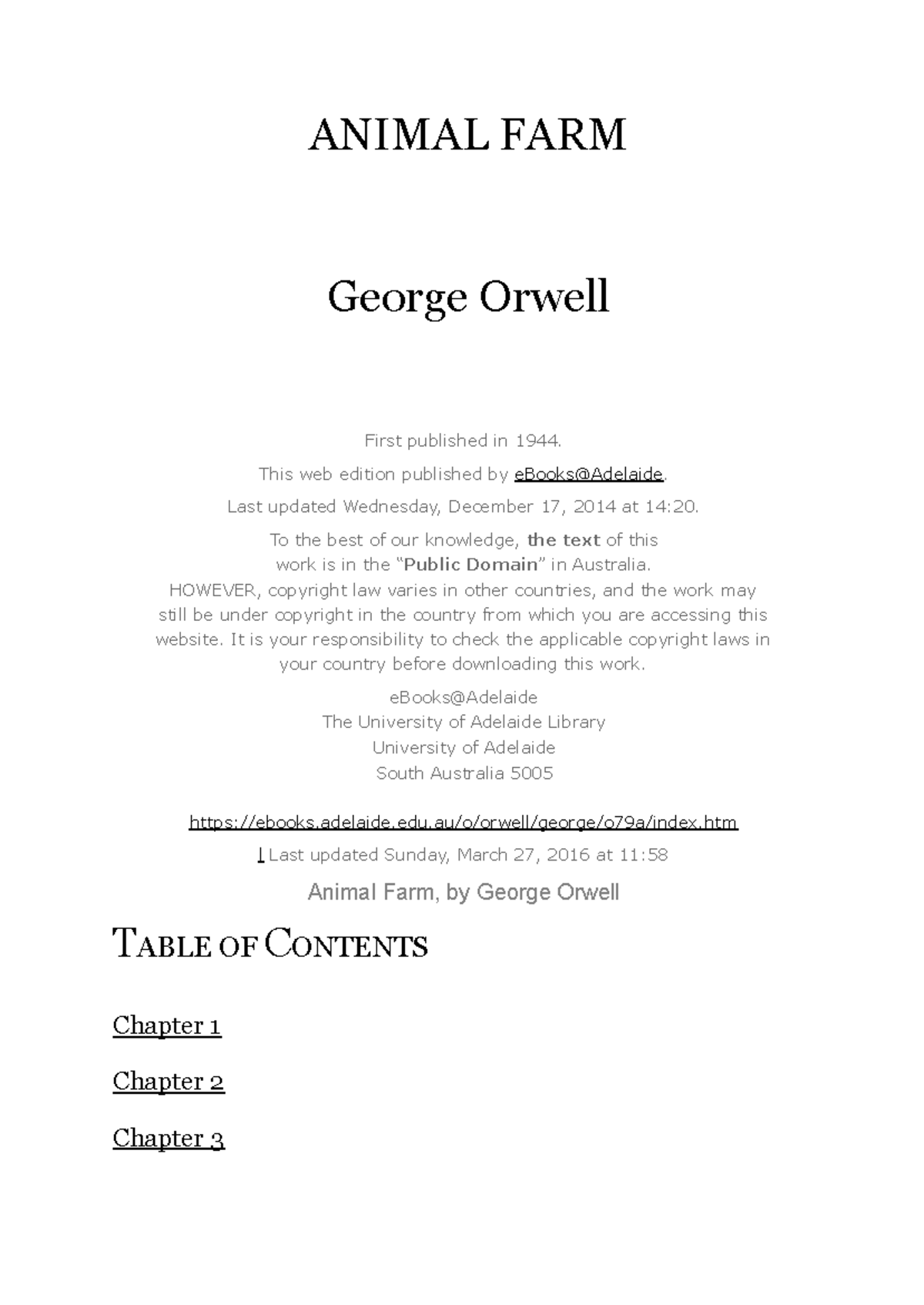 Animal Farm by George Orwell - ANIMAL FARM George Orwell ####### First ...