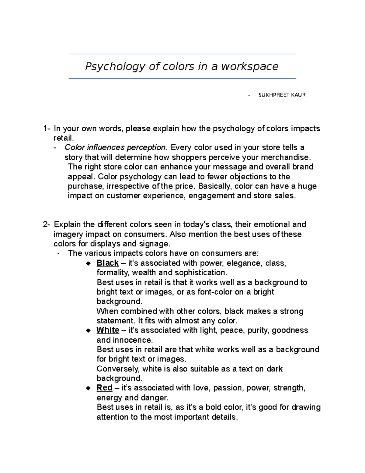 Exercise - Colors - Psychology of colors in a workspace SUKHPREET KAUR ...