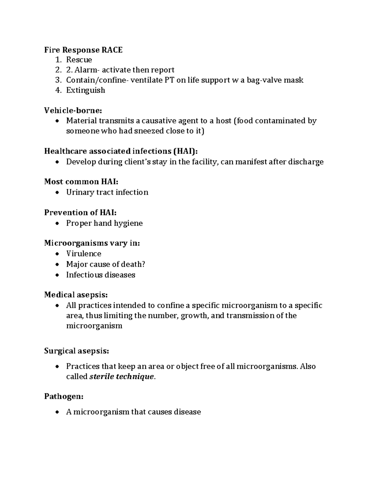 Funds Q1 extra - Final notes - Fire Response RACE 1. Rescue 2. 2. Alarm ...