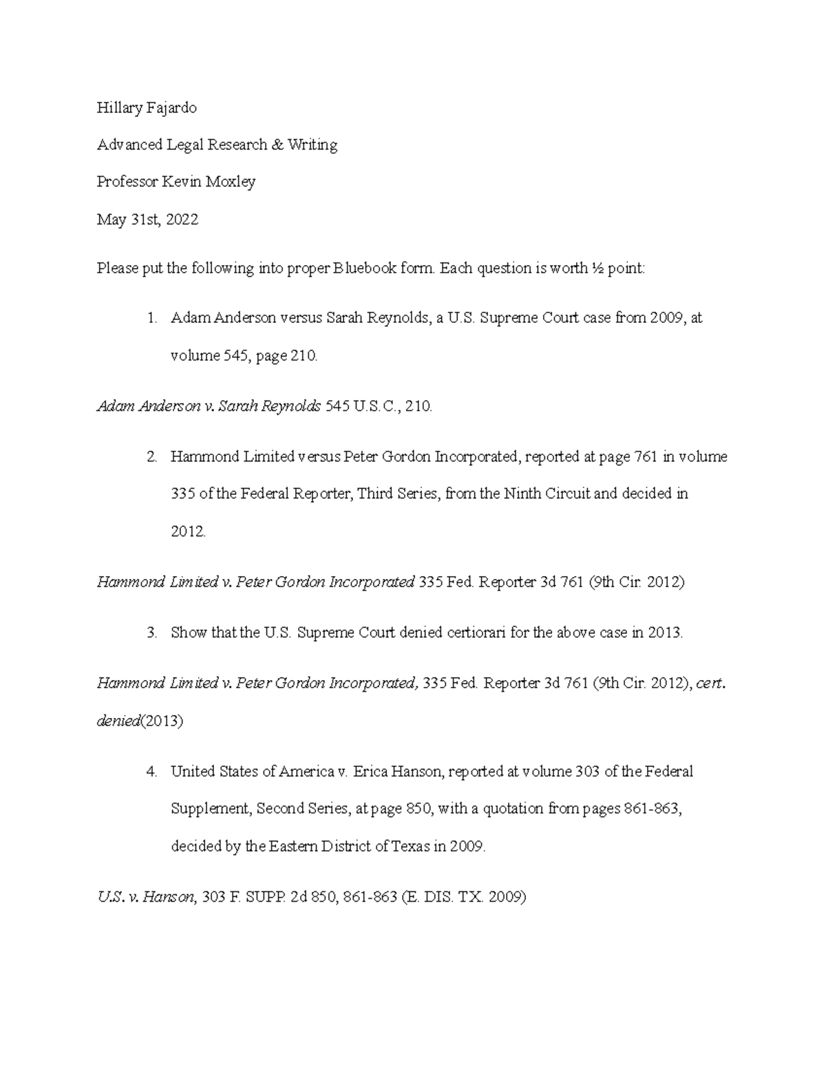 Alrwwk 6CS - This document puts landmark cases in a bluebook citation ...