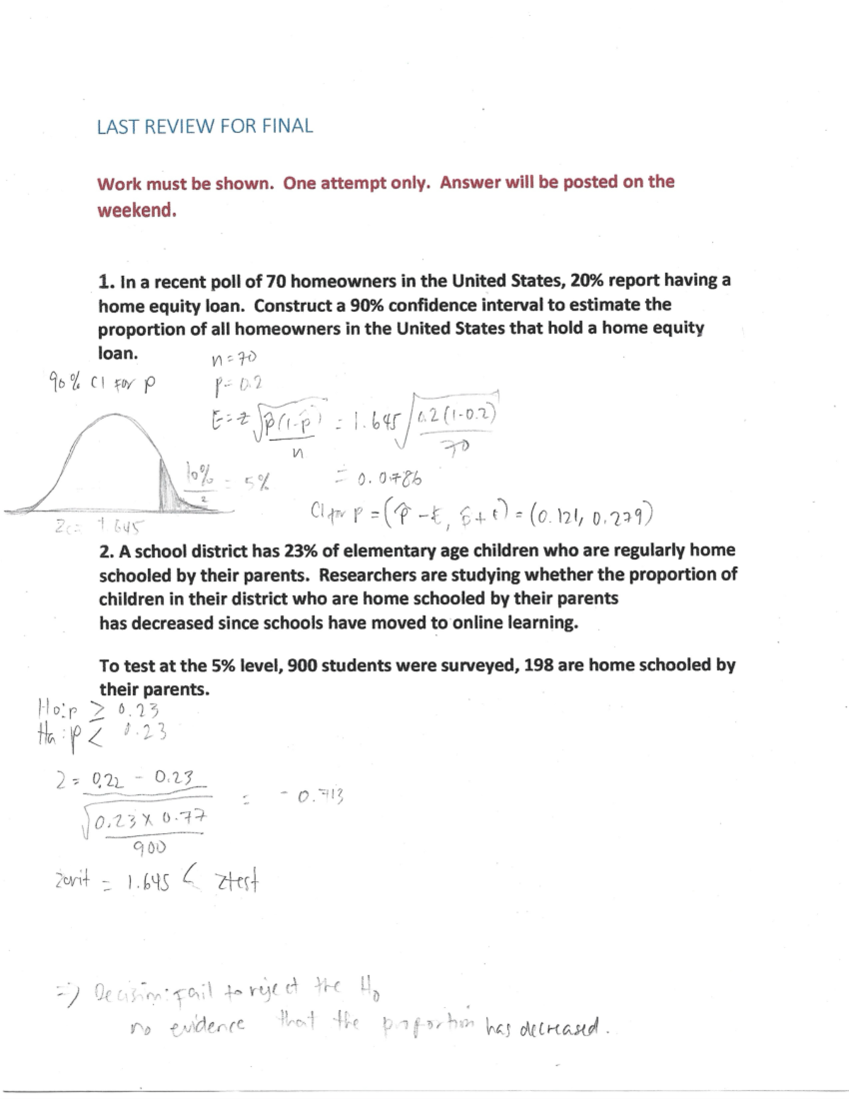 Review for Final - Coursework - BUS 250 - Studocu