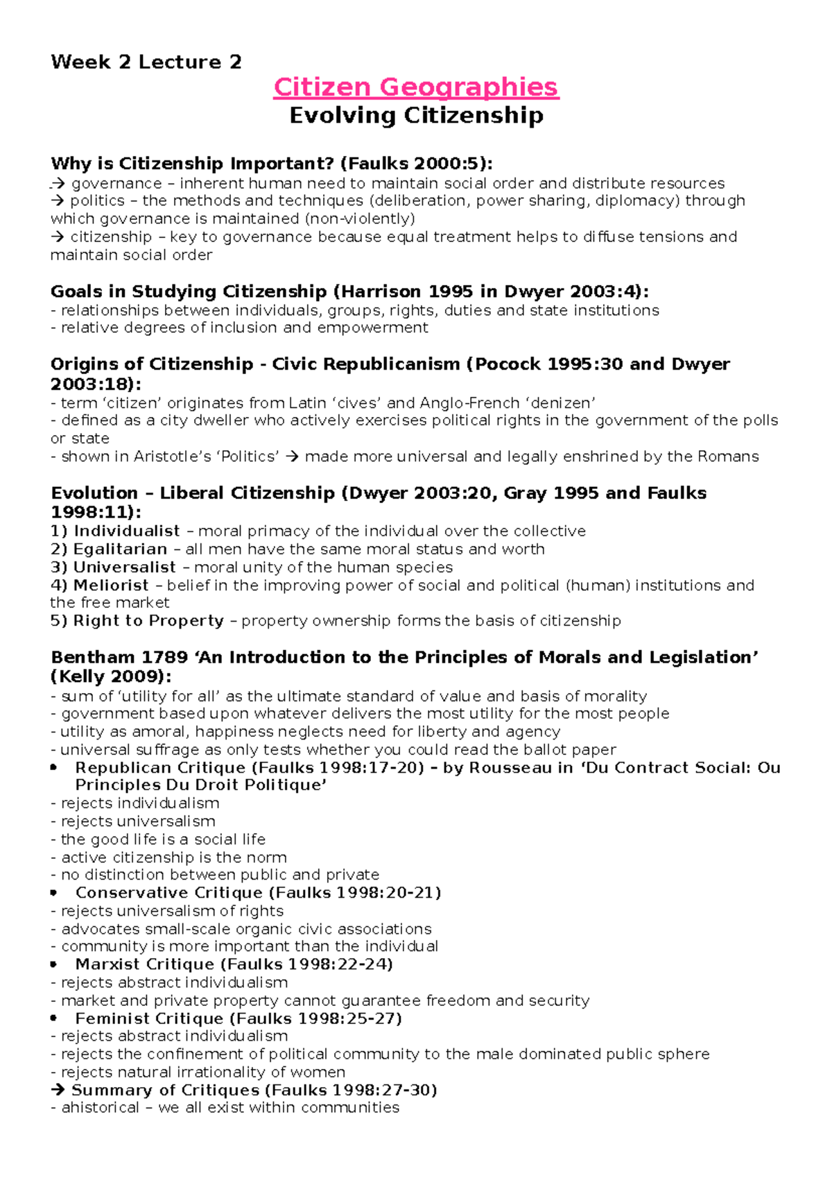 Week 2 Lecture 2 evolving citizenship - Week 2 Lecture 2 Citizen ...