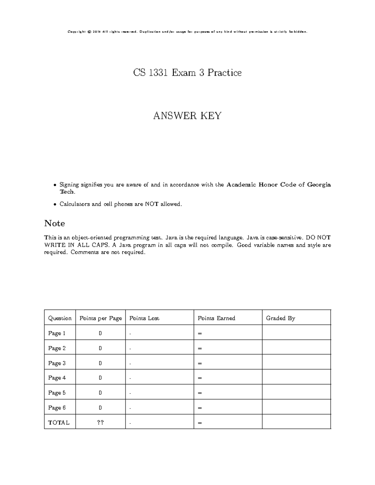 Practice Exam 3 Key - CS 1331 Exam 3 Practice ANSWER KEY Signing signifies you are aware of and ...