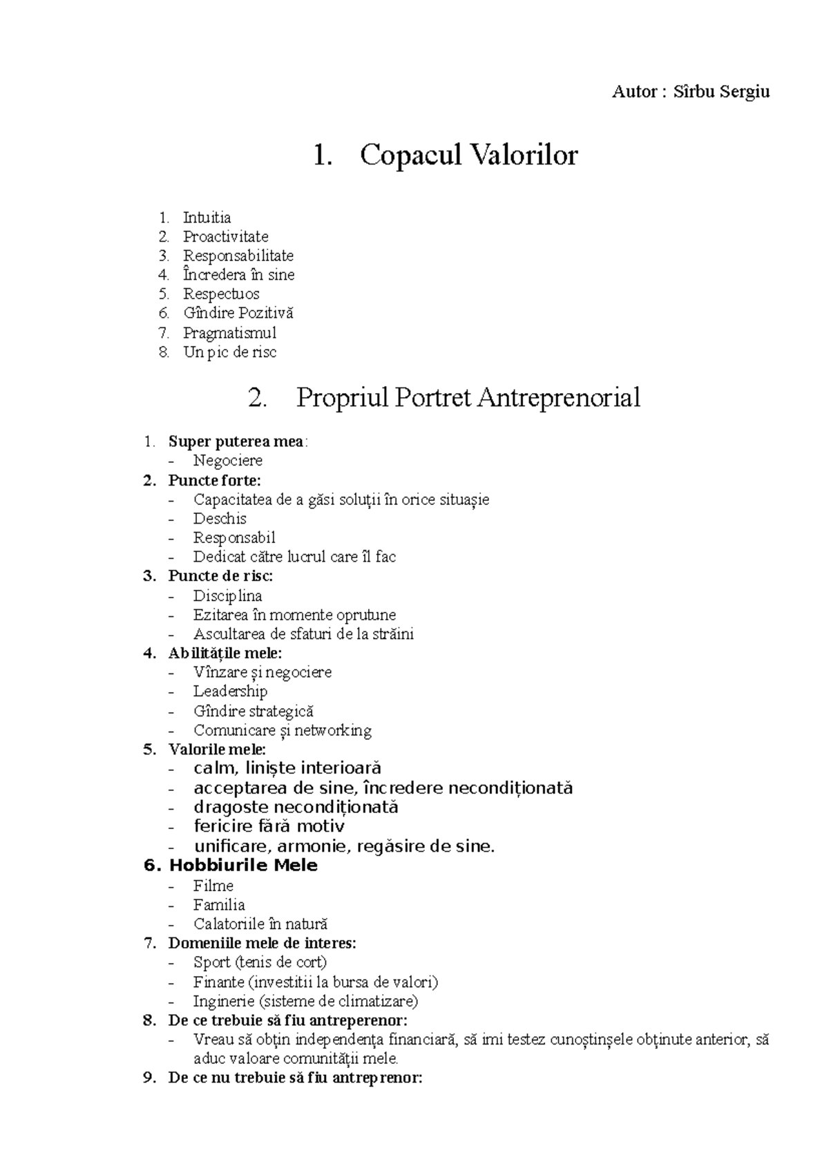 Tema de acasa Sîrbu Sergiu - Autor : Sîrbu Sergiu 1. Copacul Valorilor ...