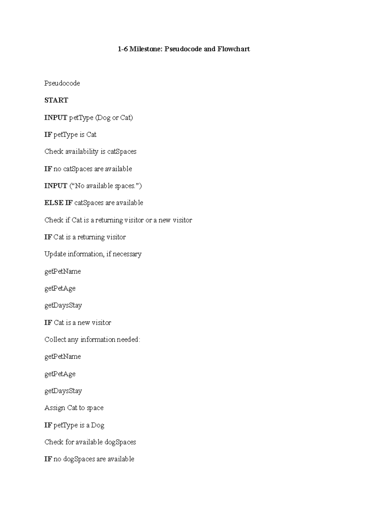 IT 145 Milestone One - 1-6 Milestone: Pseudocode and Flowchart ...