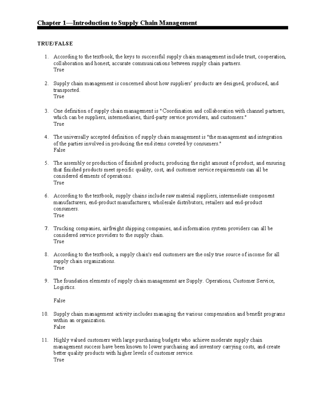 5e Chapter 1 Test Questions - Chapter 1—Introduction to Supply Chain ...