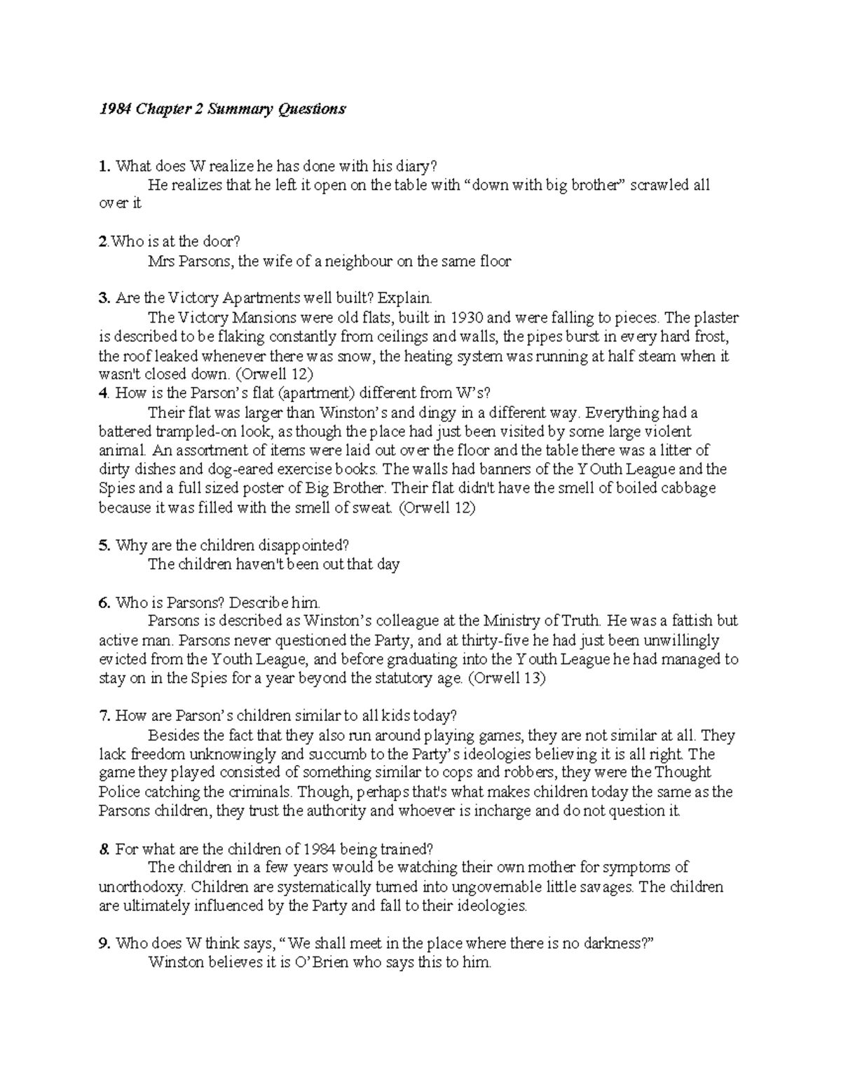 1984 Chapter 2 Summary Questions 1984 Chapter 2 Summary Questions