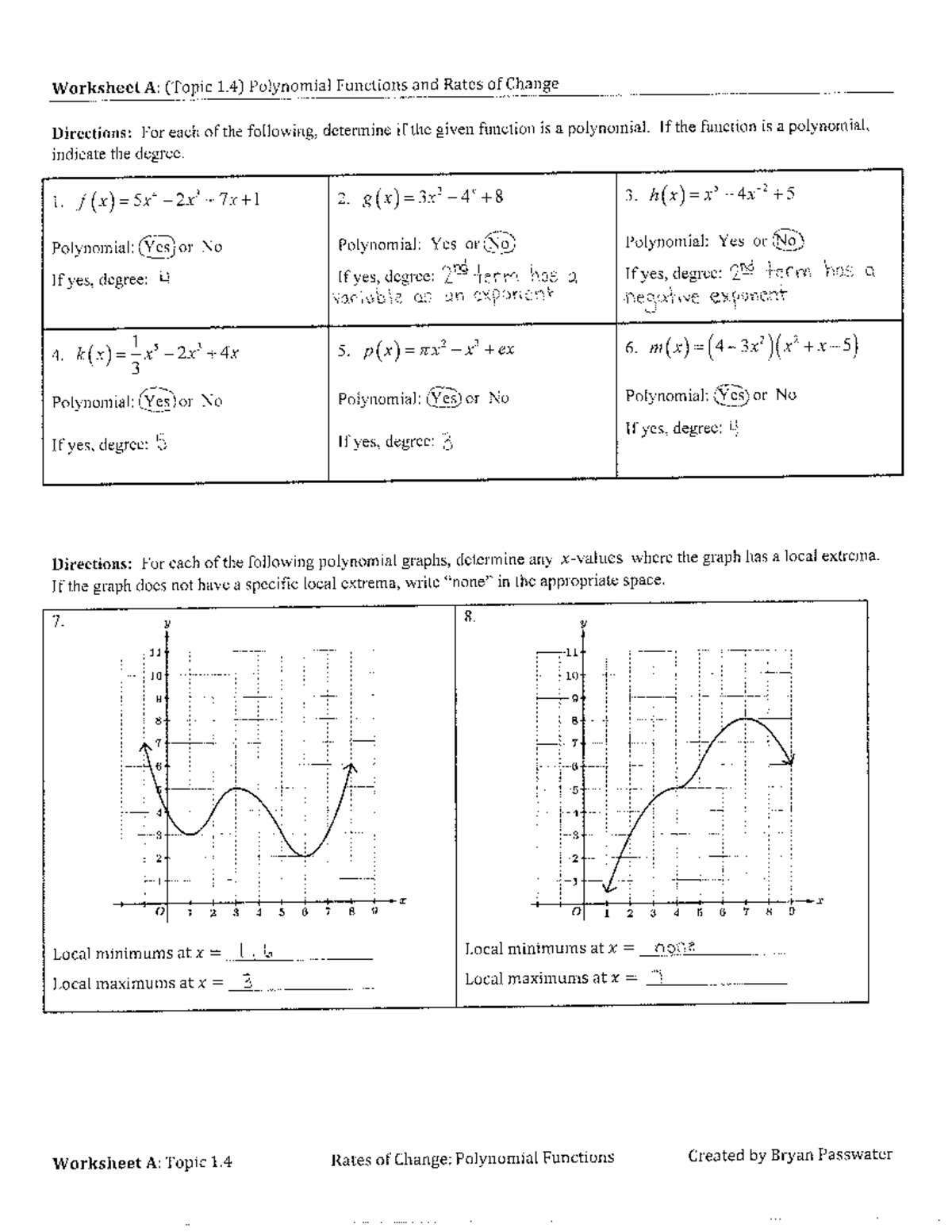 1.4 Homework Solutions - Worksheet A: (Topic 1) Polynomial Functions ...