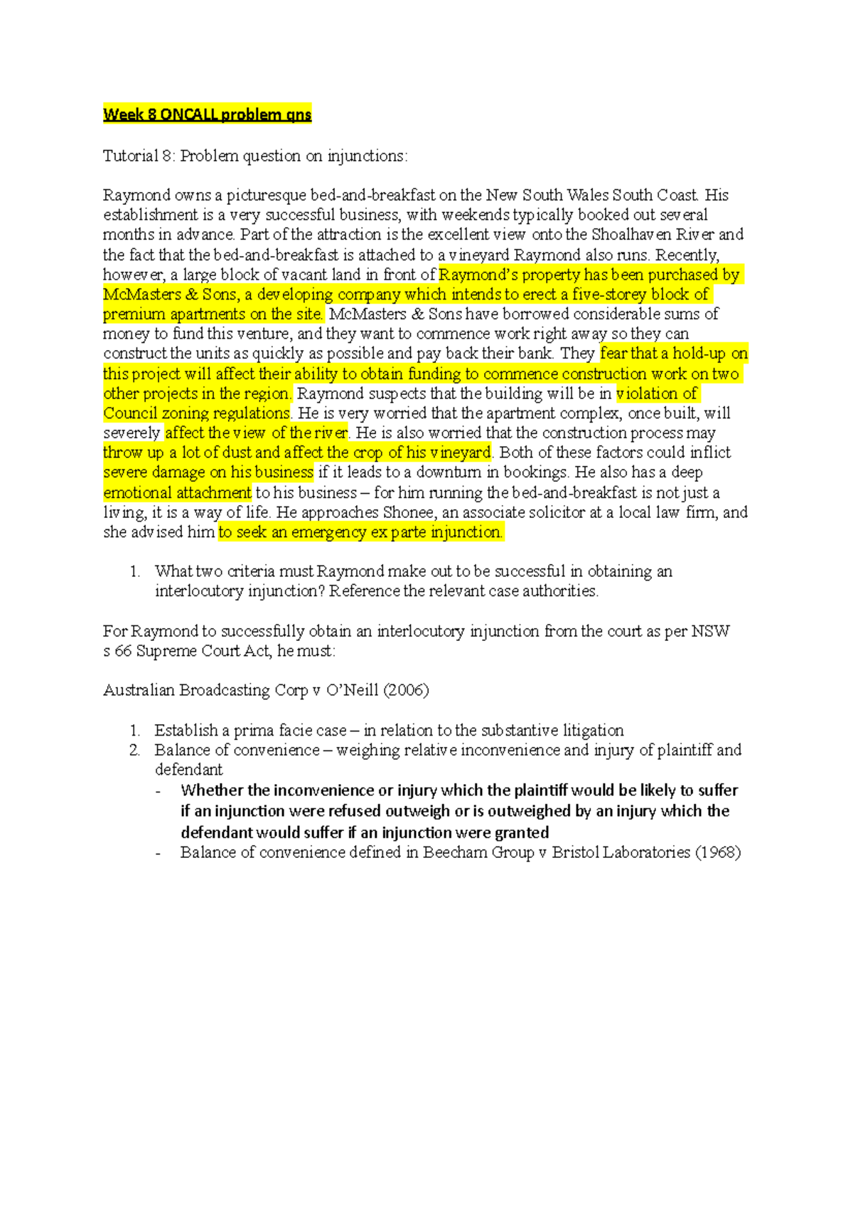Week 8 Oncall problem qns - Week 8 ONCALL problem qns Tutorial 8: Problem question on ...