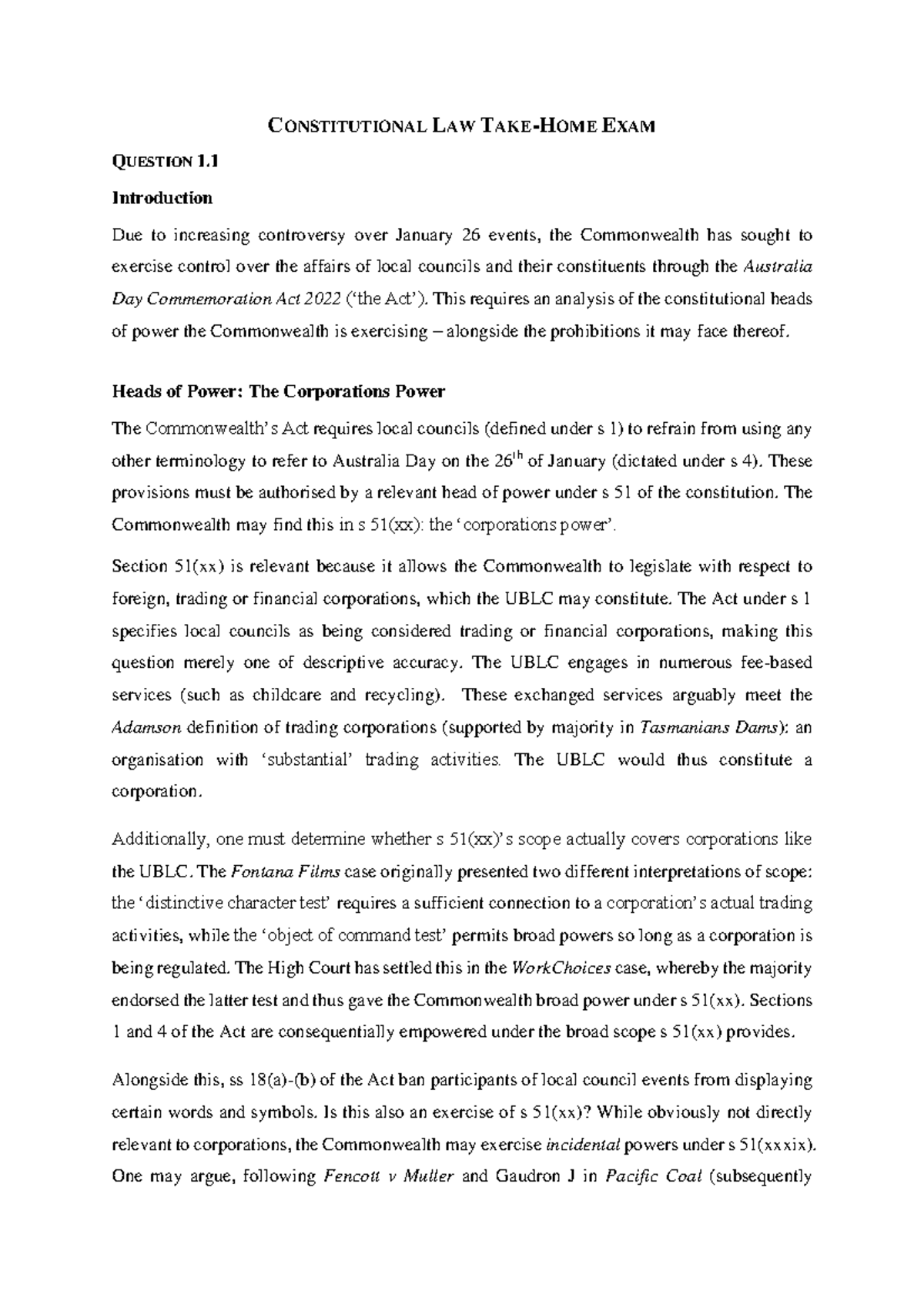 HD Example 2 Tri 3 2020 - CONSTITUTIONAL LAW TAKE-HOME EXAM QUESTION 1 ...