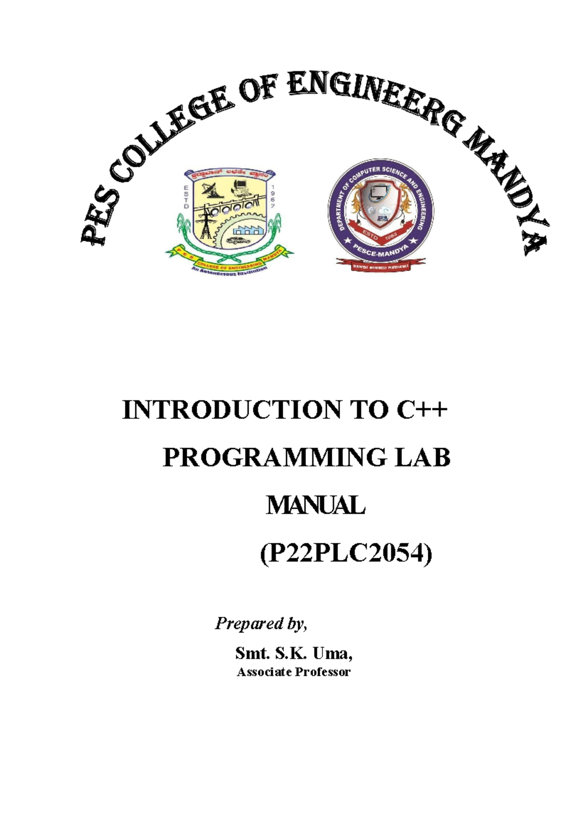 C Lab Manual Need Notes Introduction To C Programming Lab Manual P22plc2054 Prepared 8727
