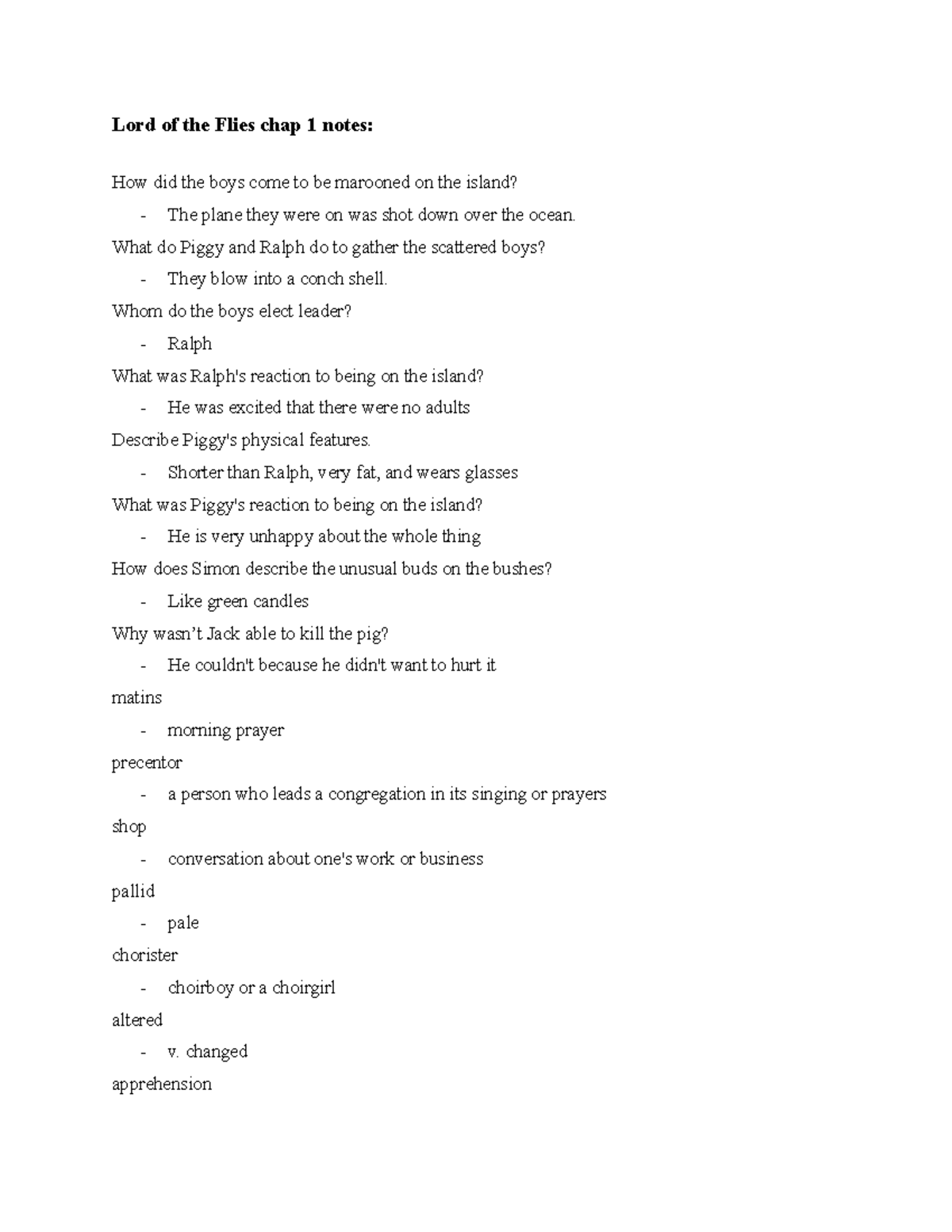 Lord of the Flies chap 1 notes - Lord of the Flies chap 1 notes: How ...