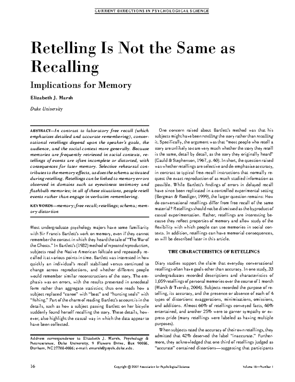 Retelling is not the same as recalling - Retelling Is Not the Same as ...