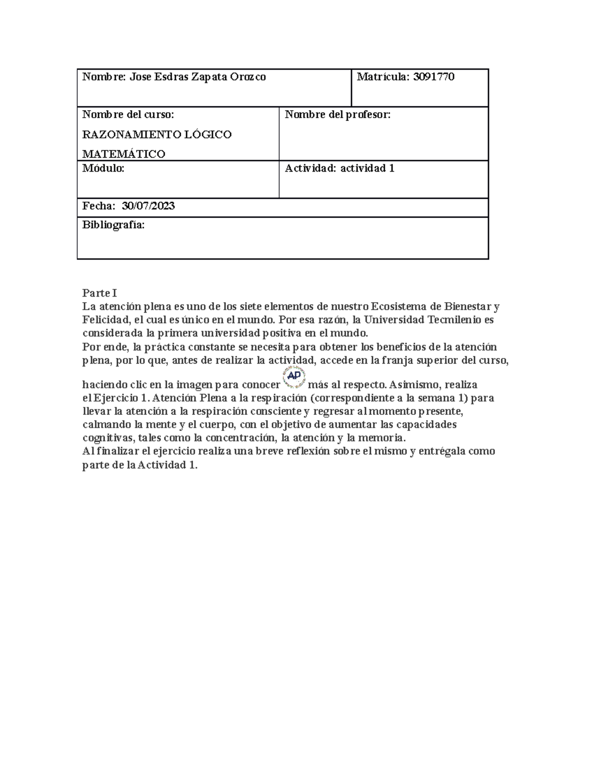 Actividad 1 - calificación 90 - Nombre: Jose Esdras Zapata Orozco ...