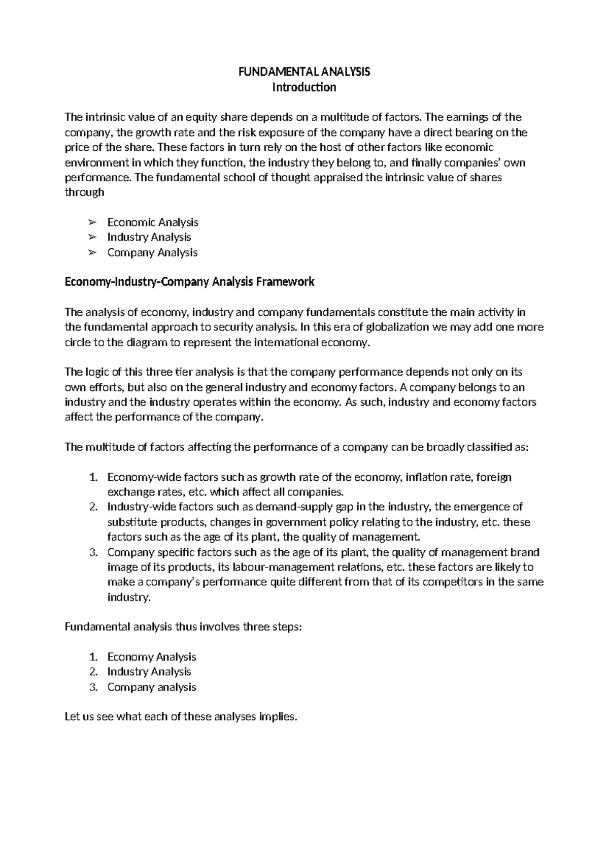 Fundamental Analysis - FUNDAMENTAL ANALYSIS Introduction The intrinsic ...