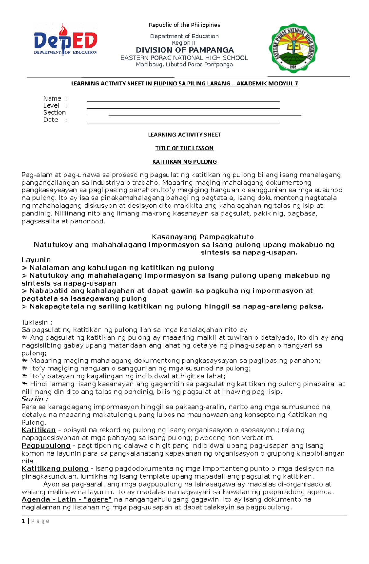 LAS 7 - Lecture notes 3-8 - Republic of the Philippines Department of ...