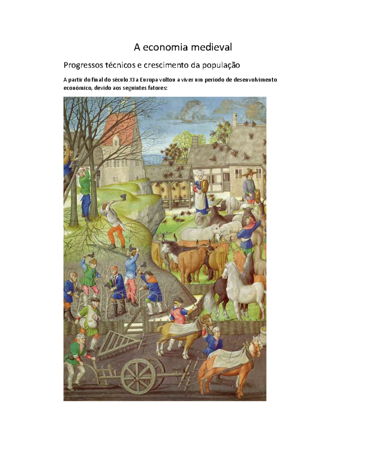 A economia medieval - ficha - A economia medieval Progressos técnicos e ...