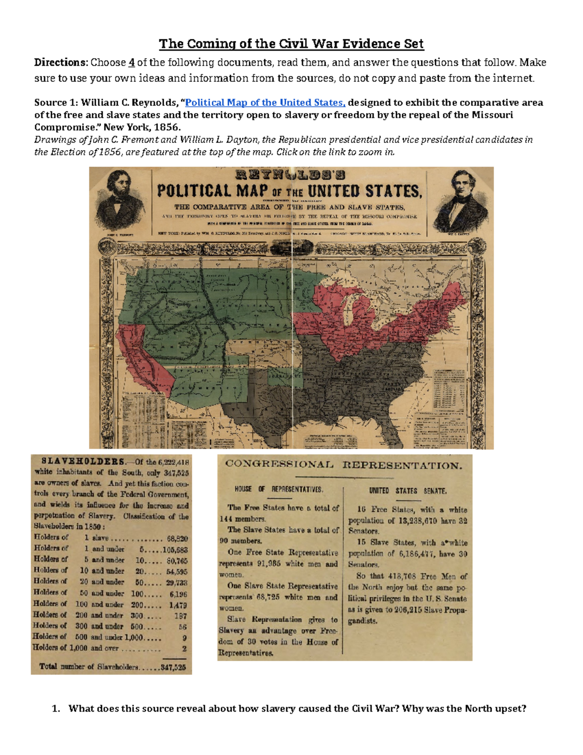 The Coming of the Civil War Evidence Set-1 - The Coming of the Civil ...