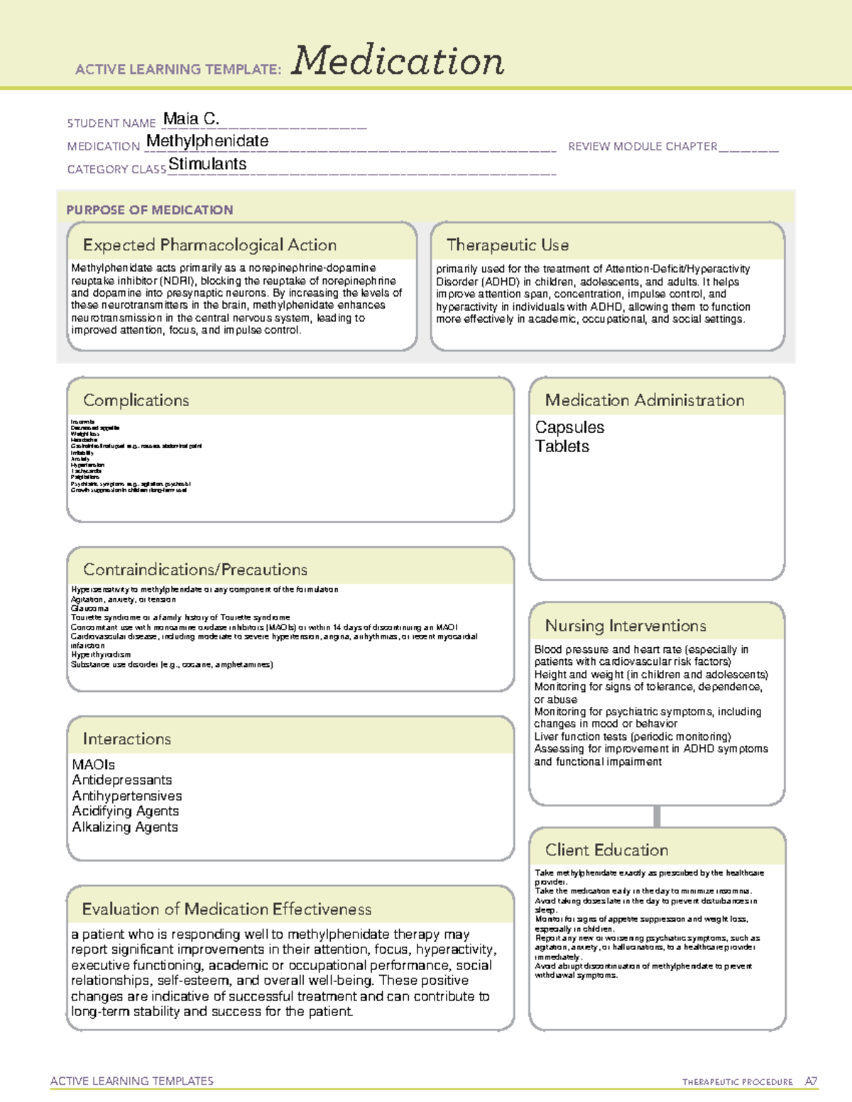Methylphenidate drug card - ACTIVE LEARNING TEMPLATES TherapeuTic ...