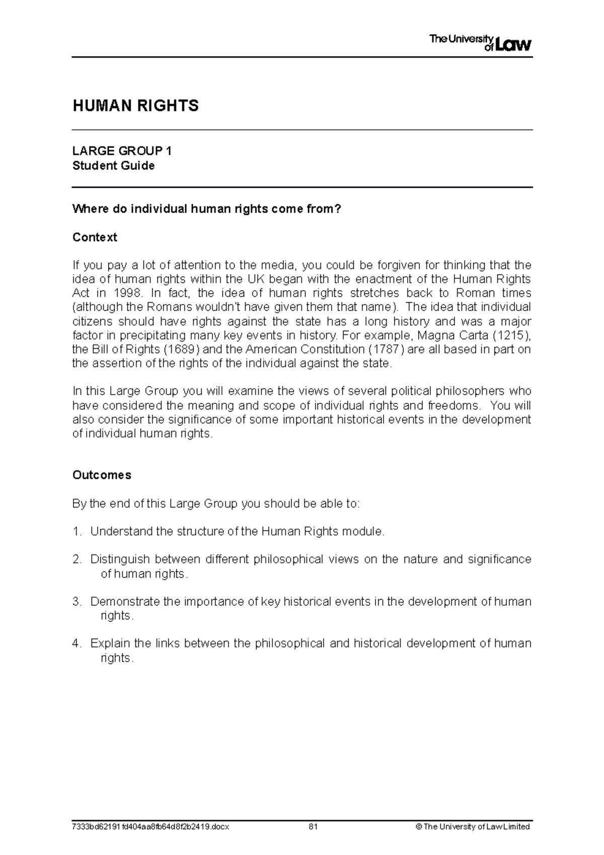 Human Rights LG1 - HUMAN RIGHTS LARGE GROUP 1 Student Guide Where do ...