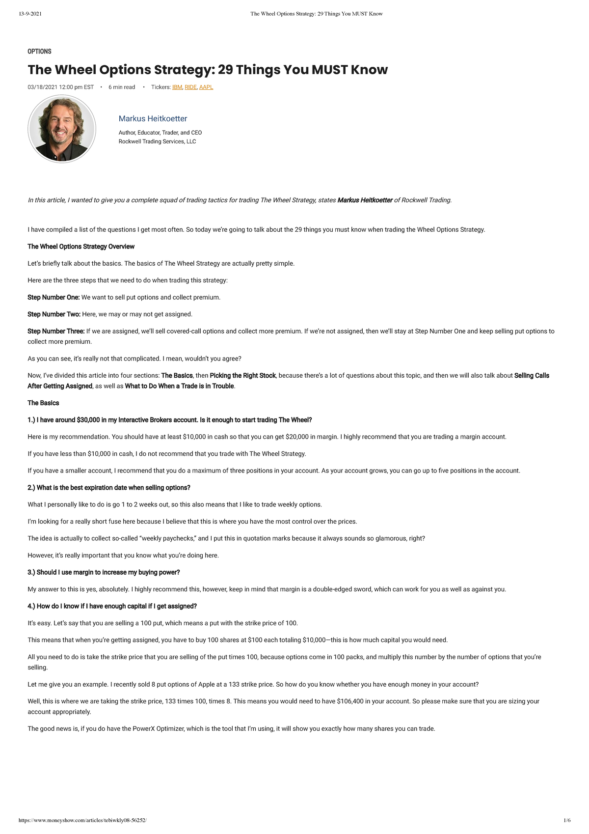 The Wheel Options Strategy 29 Things You MUST Know Markus Heitkoetter ...