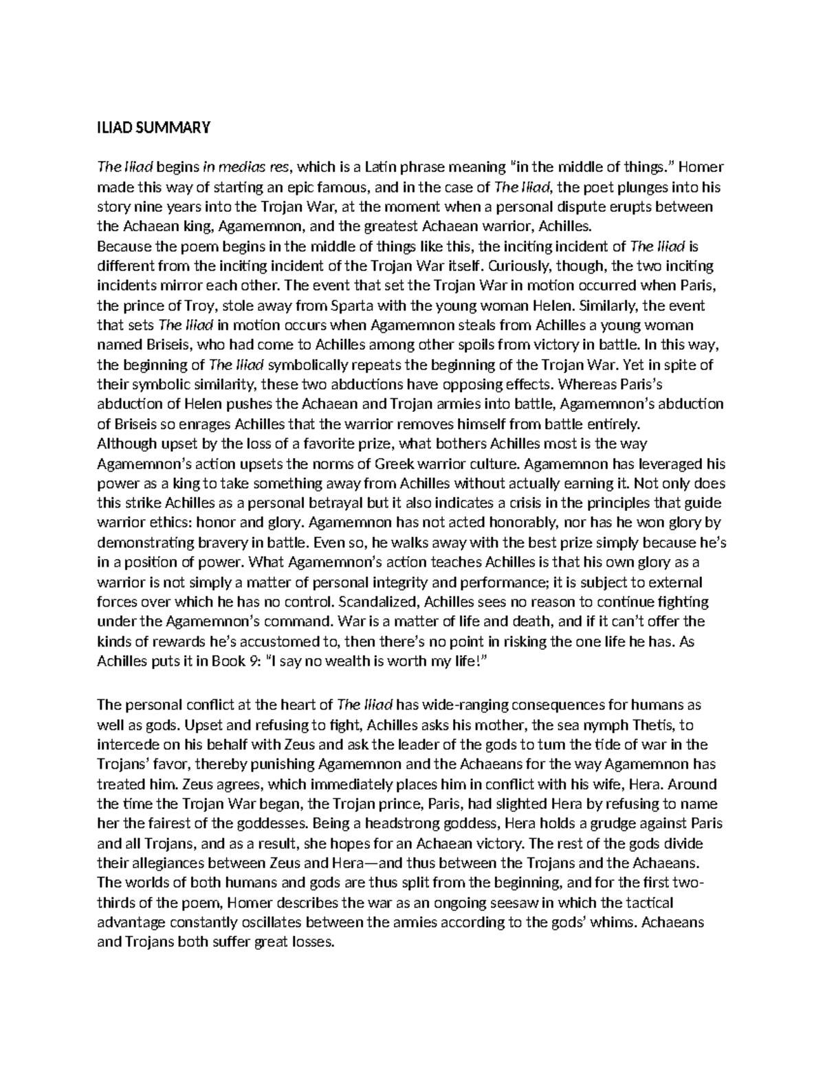 Inbound 611325294928014201 - ILIAD SUMMARY The Iliad begins in medias ...