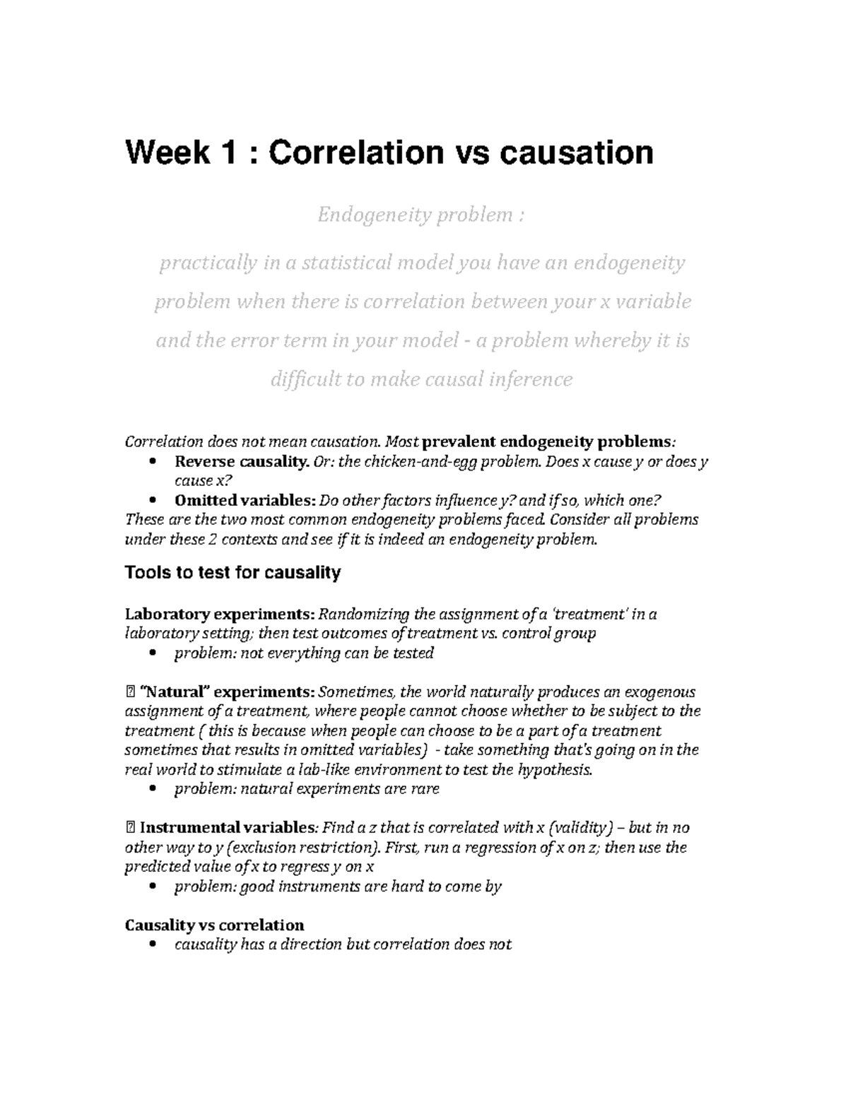 Week 1 : Correlation vs causation - Week 1 : Correlation vs causation Endogeneity problem ...