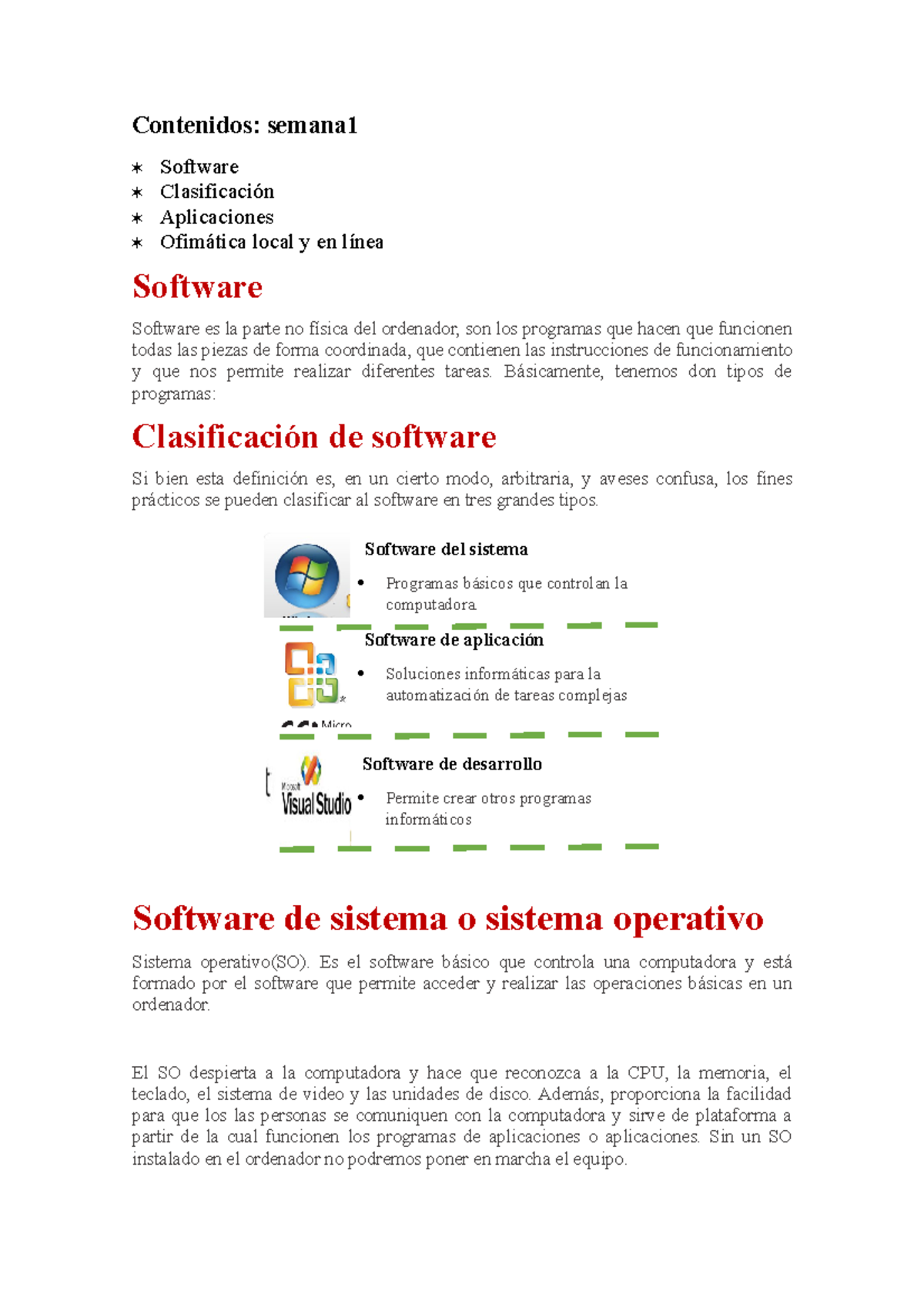 Informatica - Tarea - Contenidos: semana Software Clasificación ...