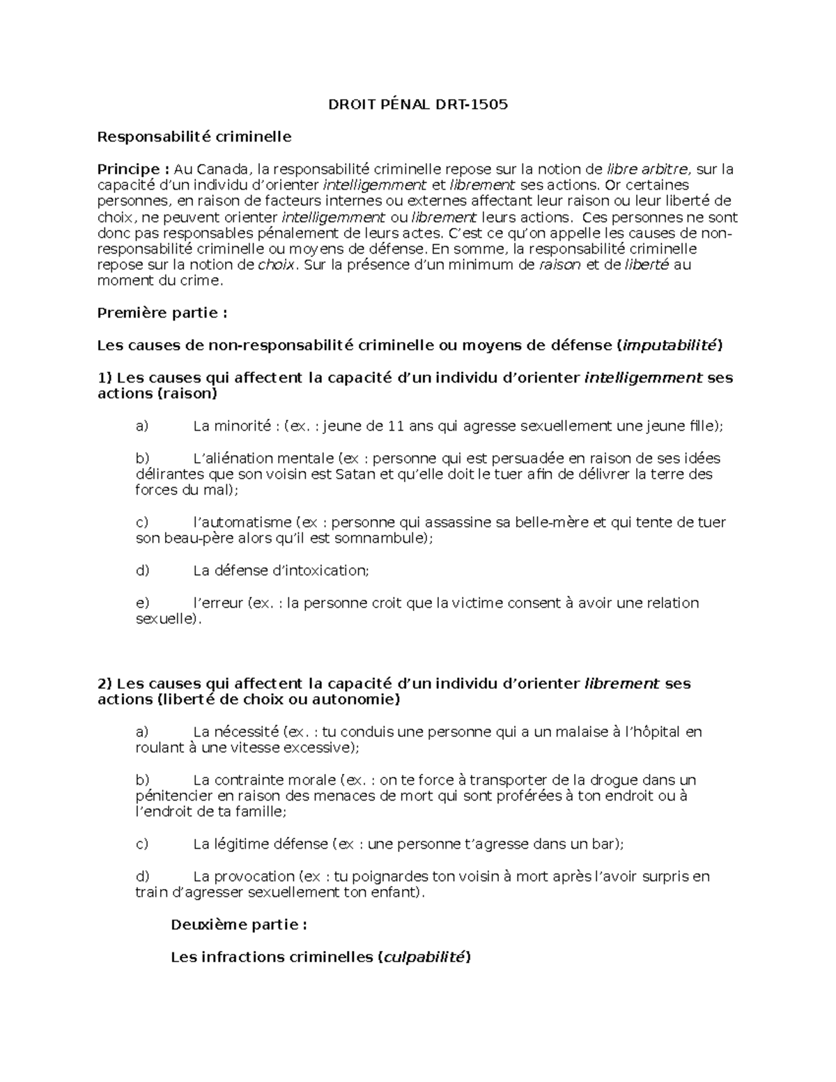 Penal plan de cours - DRT1505 Hugues Parent - DROIT PÉNAL DRT ...