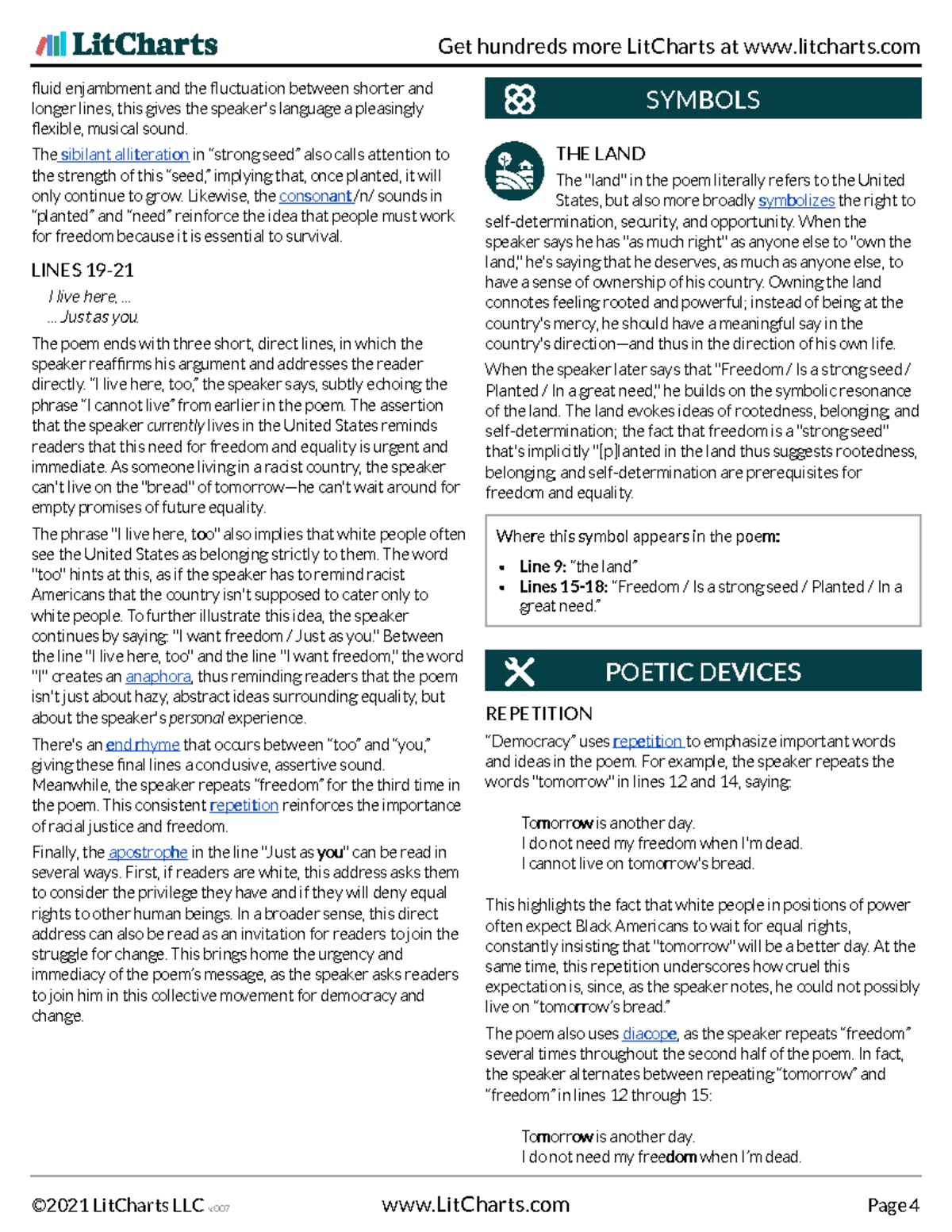 Lit Charts-democracy 4 - fluid enjambment and the fluctuation between ...